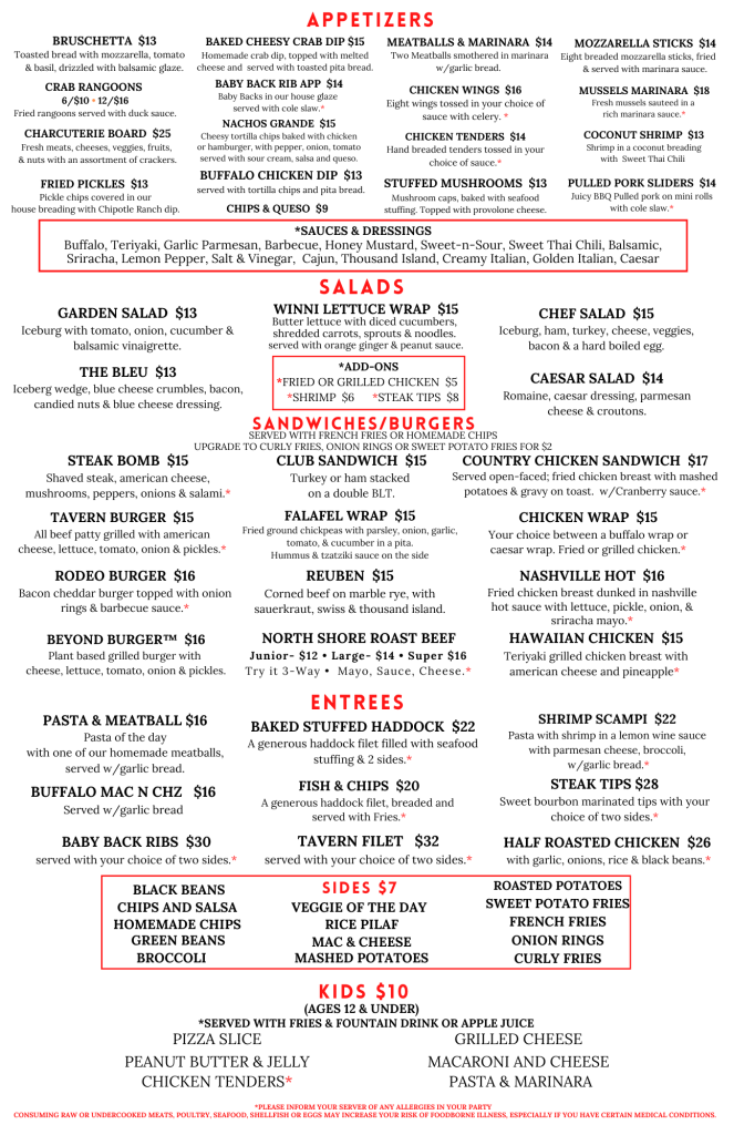 Food Menu – Tower Hill Tavern